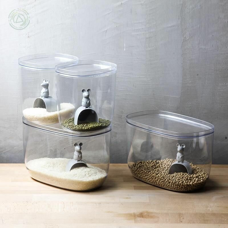 Пищевой контейнер с мерной ложкой Qualy Lucky Mouse 5литров QL10298-CL-GY для сыпучих продуктов -TZY