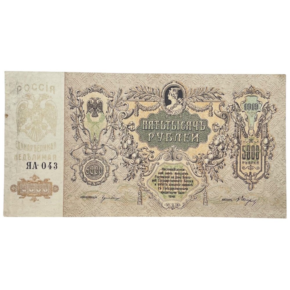 Юг России, Ростовская контора гос. банка 5000 рублей 1919 г. (ВЗ - Мозаика) (Серия ЯА)