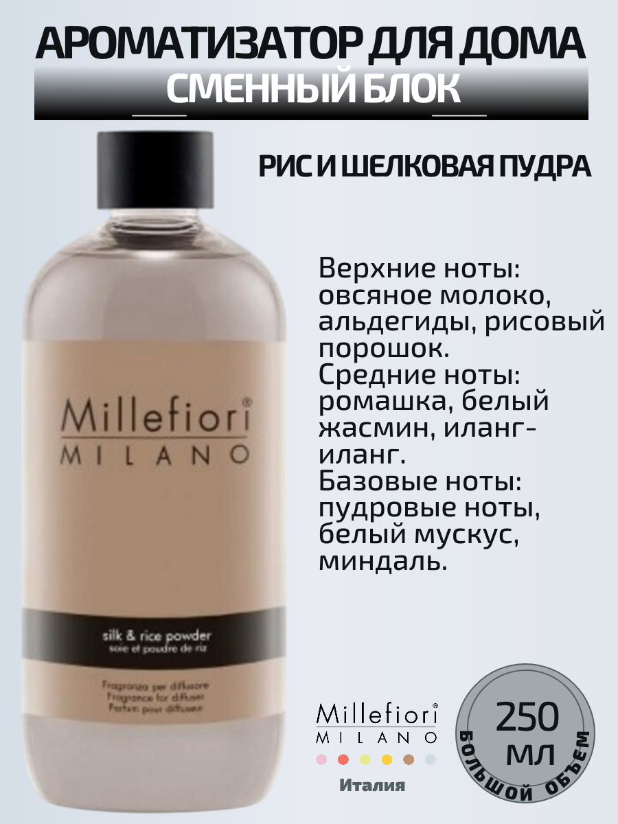 Millefiori Milano NATURAL / Сменный блок (рефилл) 250 мл. Рис и шелковая пудра / Silk & rice powder