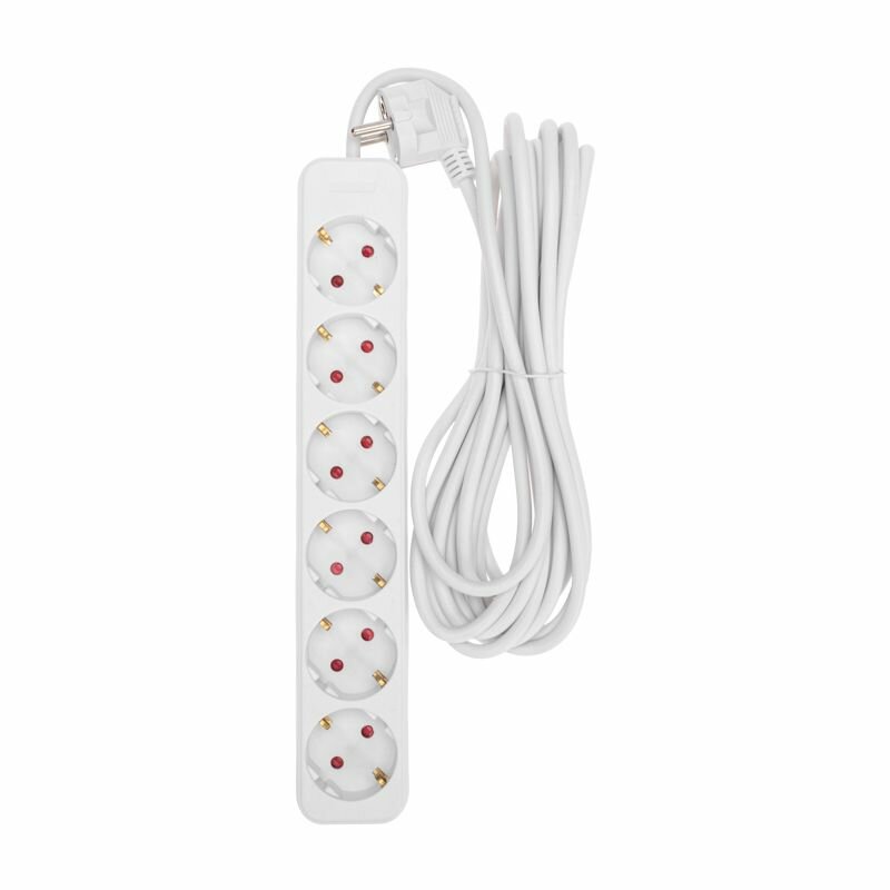 Удлинитель STANDARD 6 гнезд, 5м, 3х1,0мм, с/з, белый REXANT