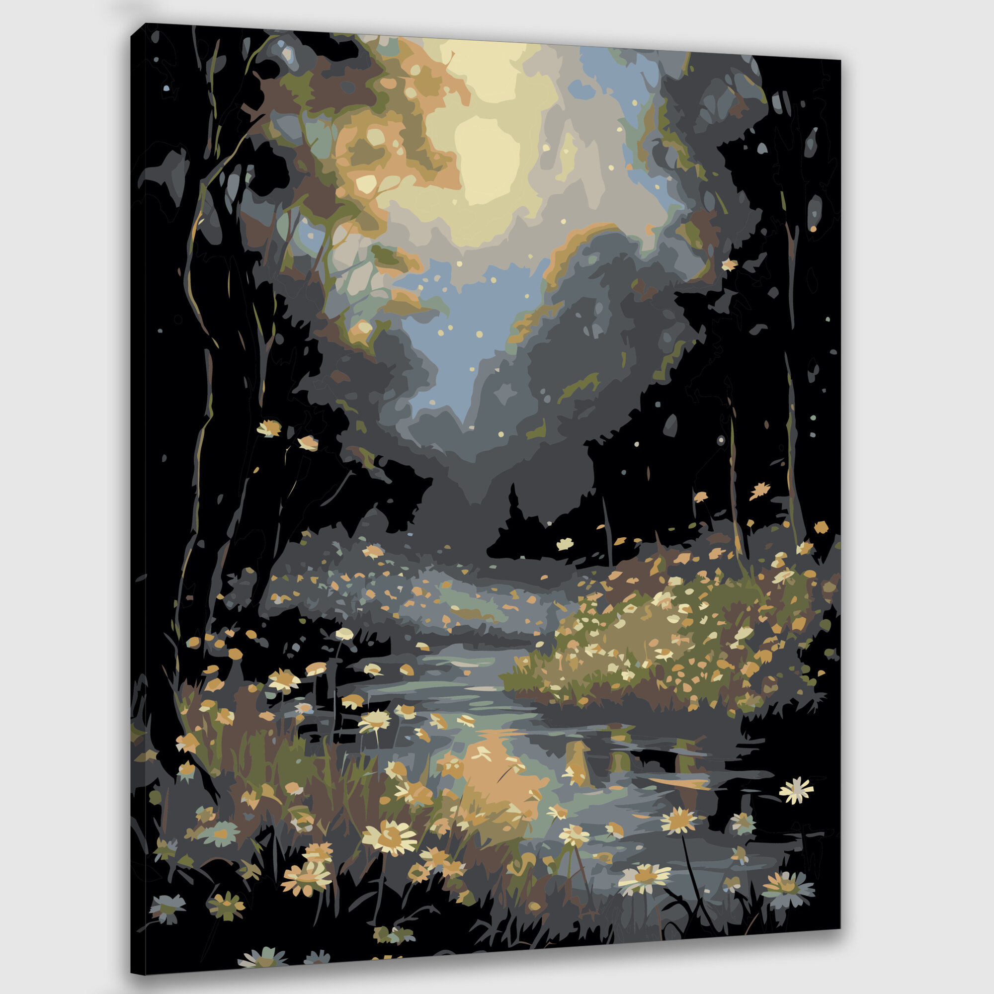 Картина по номерам 40x50 см, звездное ночное небо, созвездия счастья, мерцающие золотые звезды, нежное сияние