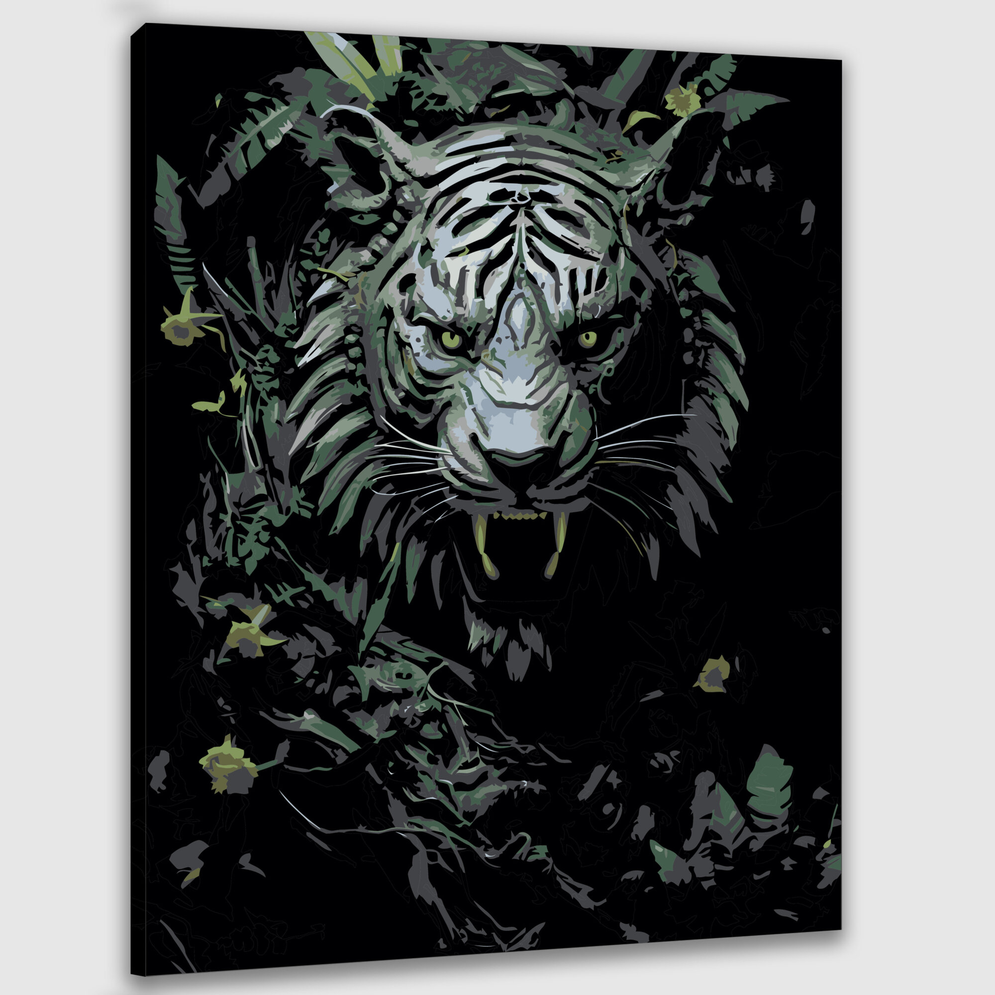 Картина по номерам 40x50 см, тигр, скульптура, хищник, рев, оскал, мех, мускулы, сила, мощь, джунгли, природа