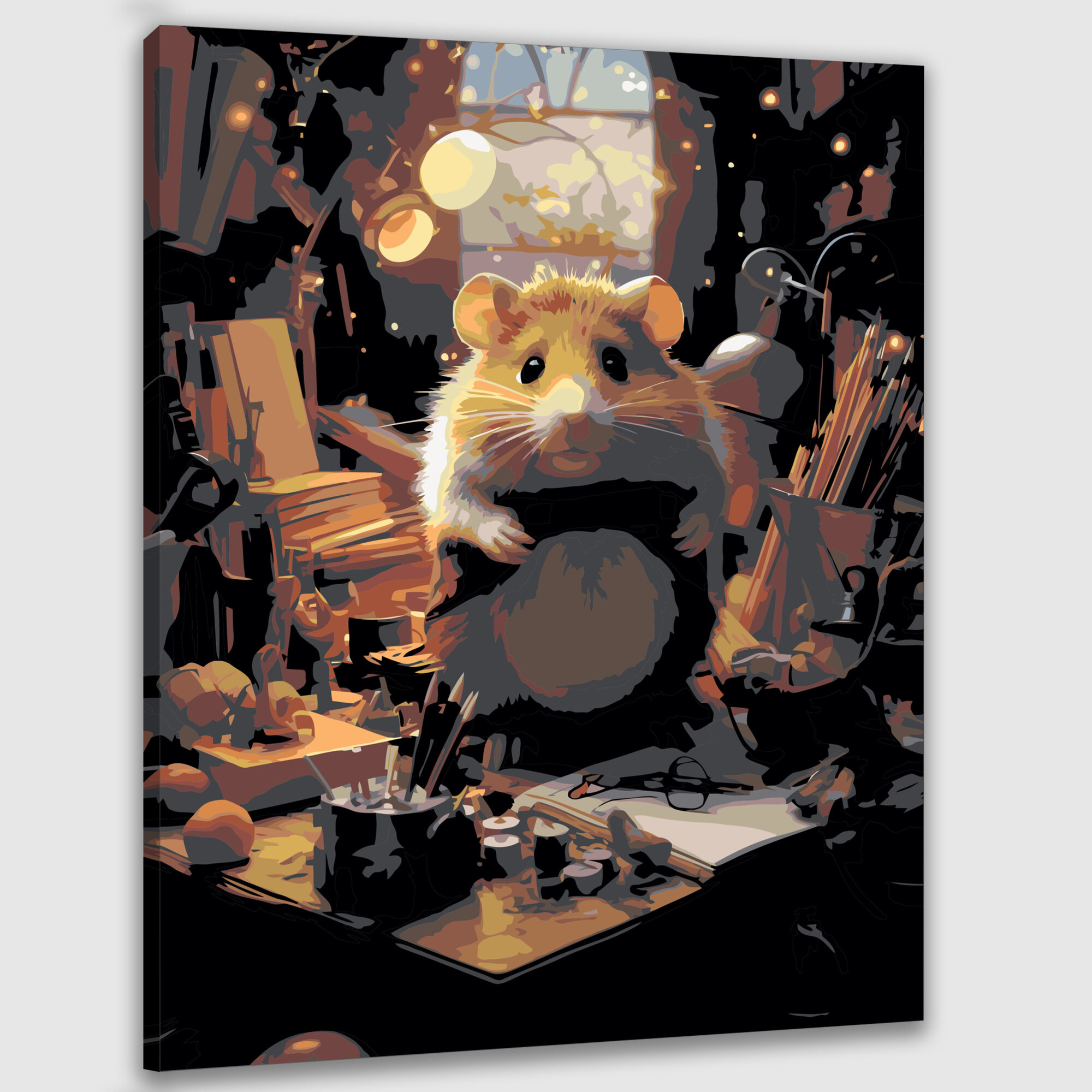 Картина по номерам 40x50 см, Хомяк в царстве творчества