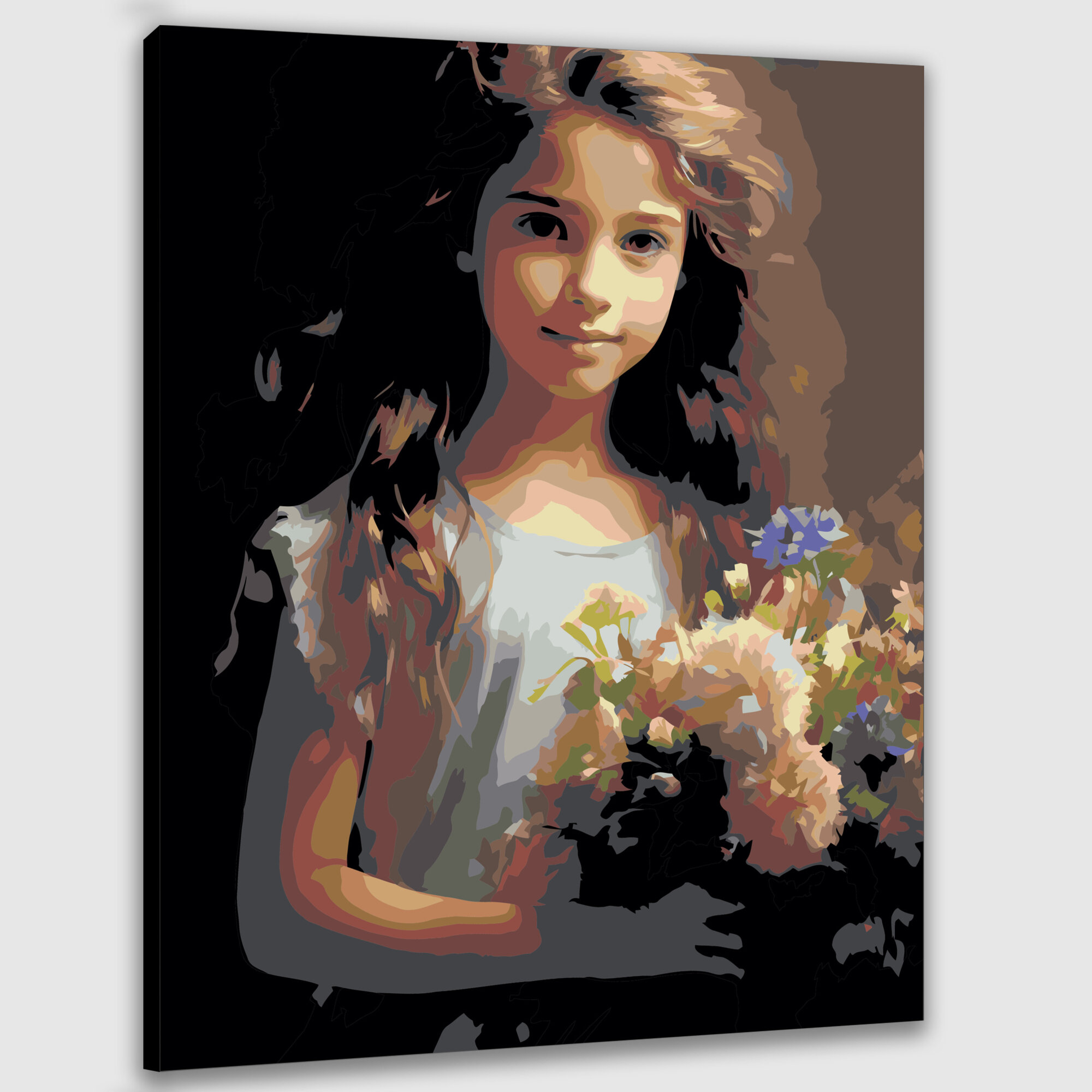 Картина по номерам 40x50 см, картина маслом, девушка, платье, цветы, лицо, глаза, свет, тени, кисть, прорисовка, грация