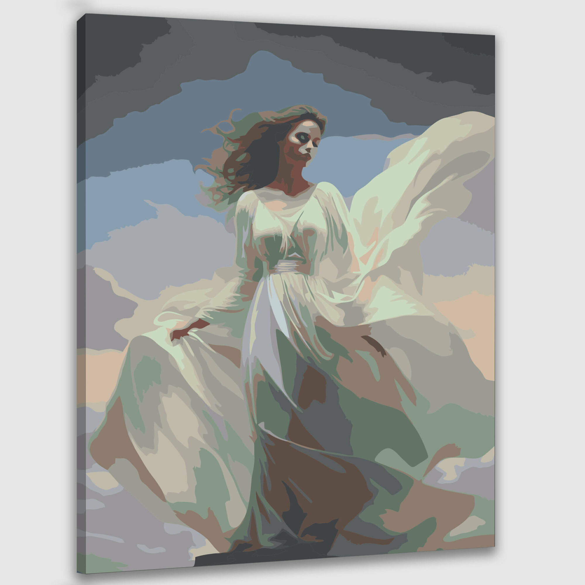 Картина по номерам 40x50 см, картина, масло, женщина, платье, утес, море, ткань, небо, контраст, свобода, безмятежность