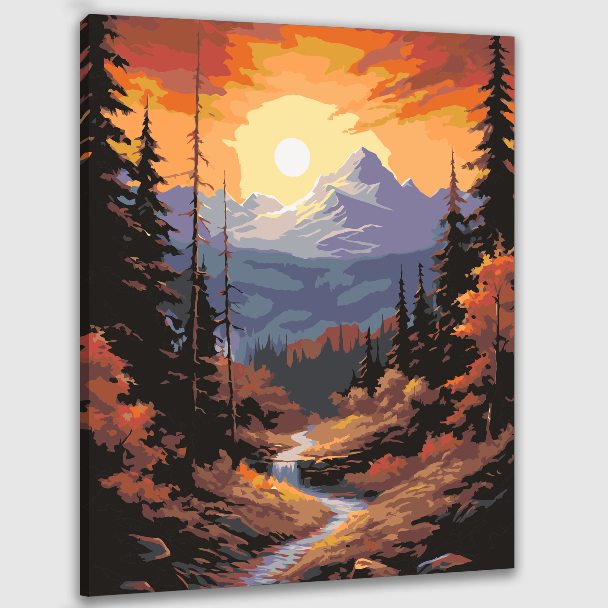 Картина по номерам 40x50 см, картина, масло, осень, горы, оранжевая листва, красная листва, деревья, солнечный свет