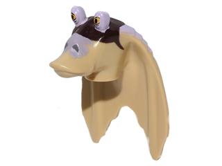 Minifigure, Head, Modified SW Gungan Flat Eyes with Lavender Top and Dark Brown Mask Pattern, 92743pb03 Tan U