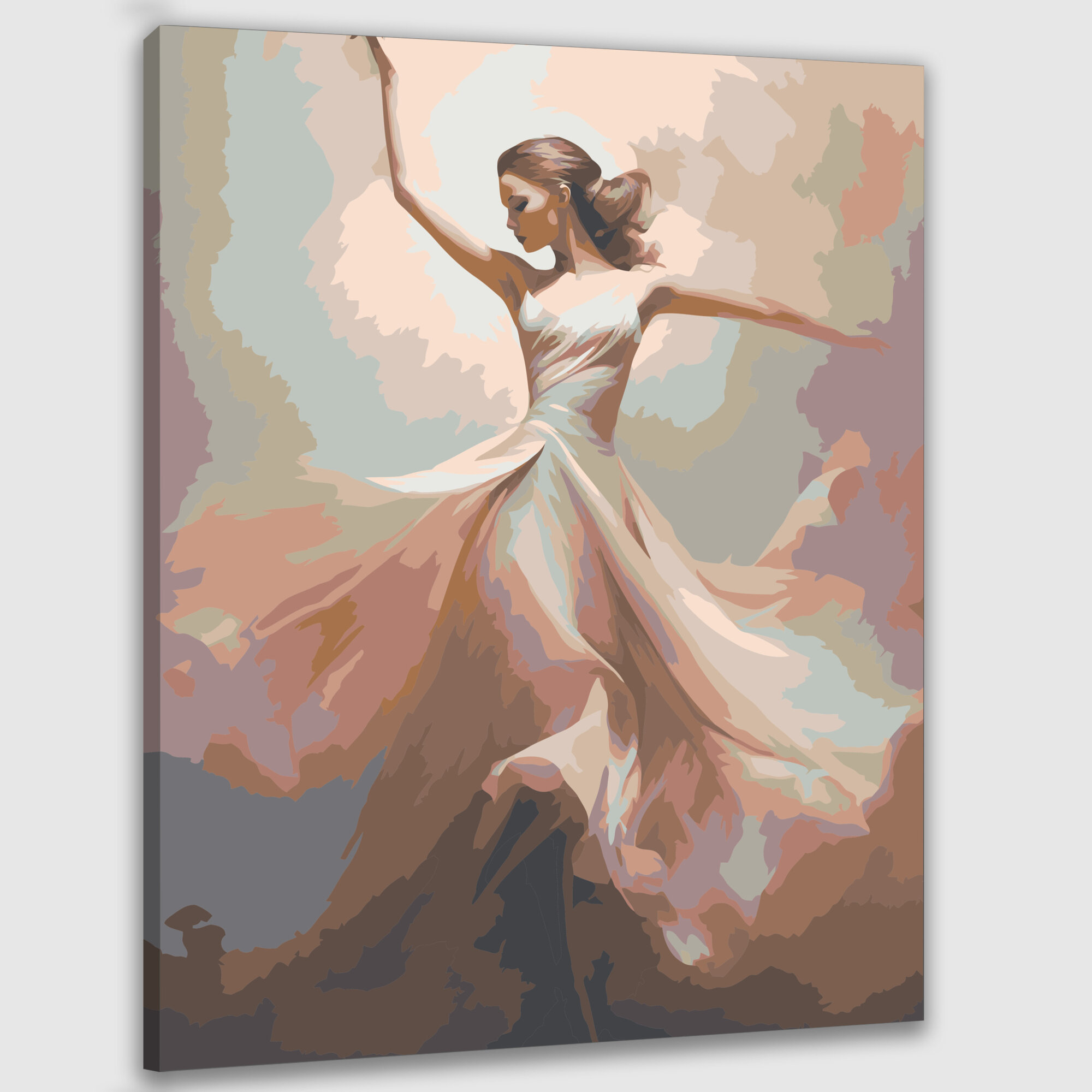 Картина по номерам 40x50 см, балерина, прыжок, элегантность, атлетизм, пастельные оттенки, мягкое освещение