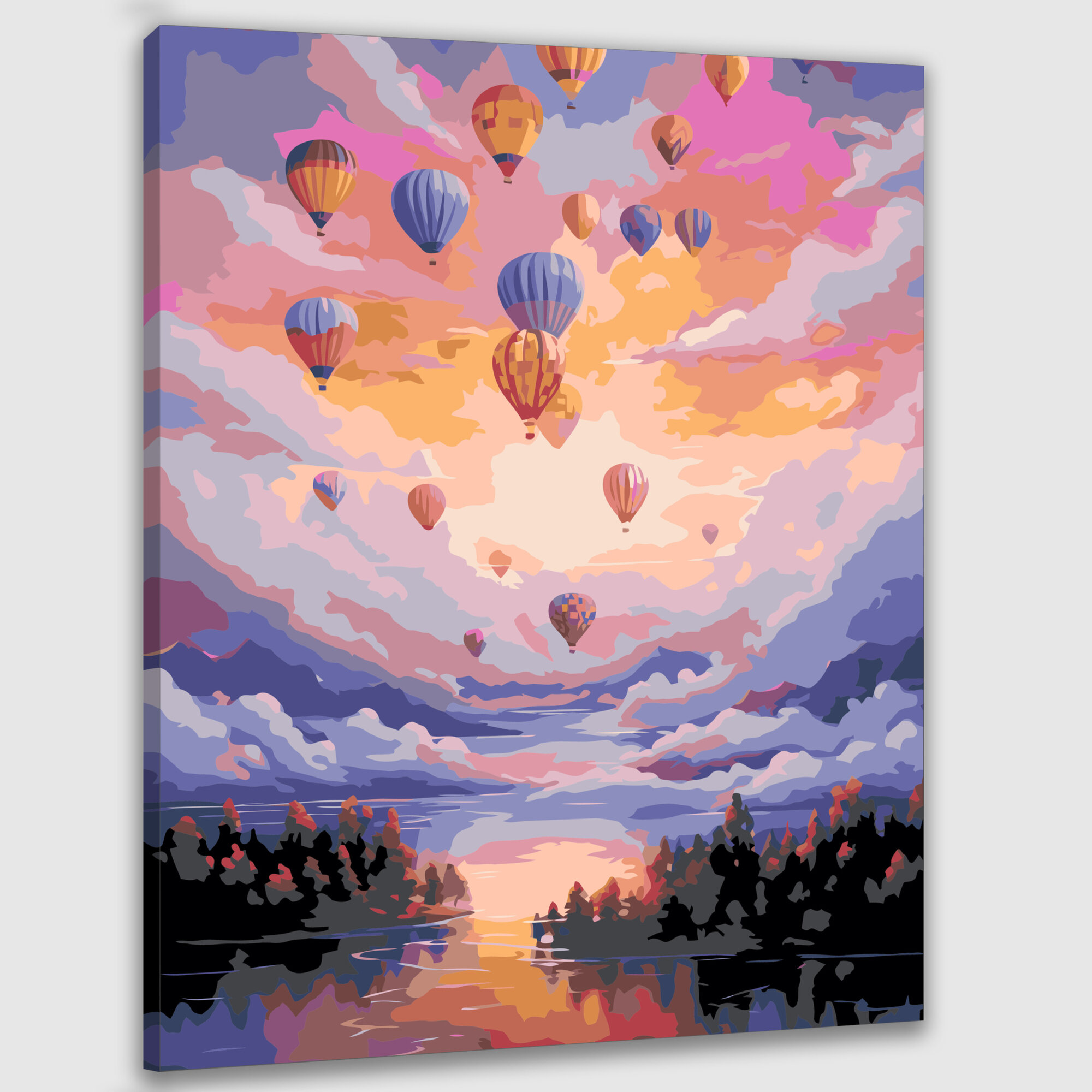 Картина по номерам 40x50 см, картина маслом, фестиваль воздушных шаров, рассвет, взлетающие воздушные шары