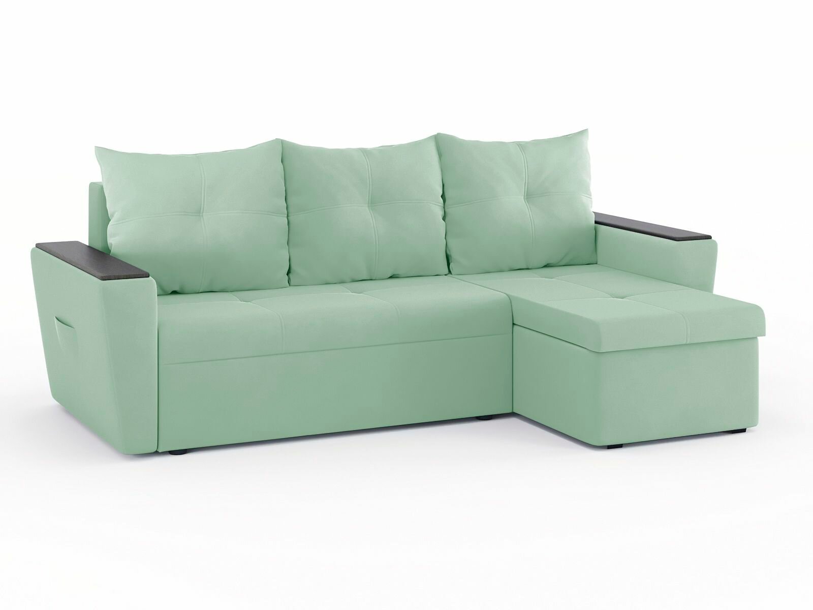 Угловой диван кровать Дубай Майами, трехсекционная еврокнижка, велюр Зара Минт 14