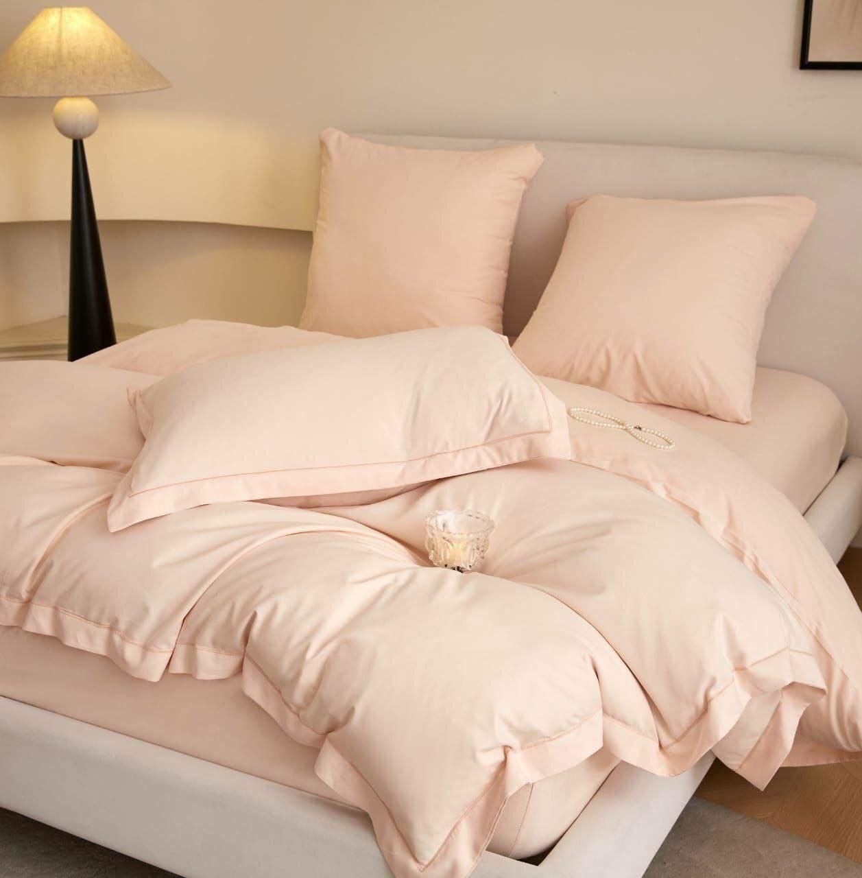 Комплект постельного белья Winni 1.5 спальный, Бархатный сатин, Персиковый