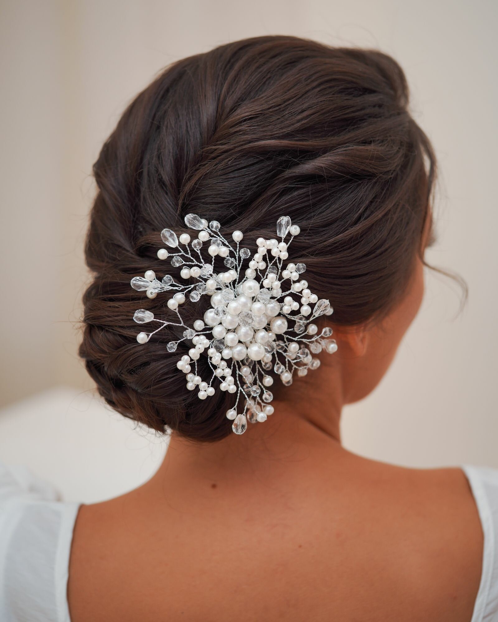 Заколка LUMINA, для волос, металл, пластик, жемчуг, серебристый, для свадьбы