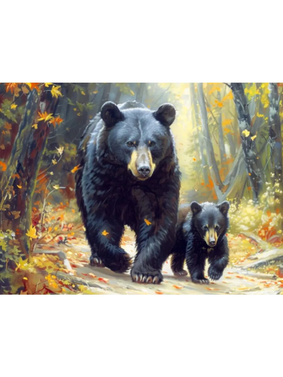 Картина по номерам бурые медведи и лес 40х50