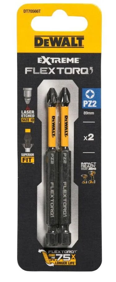 Бита DeWalt FLEXTORQ PZ2, 85мм, DT70566T, 2шт