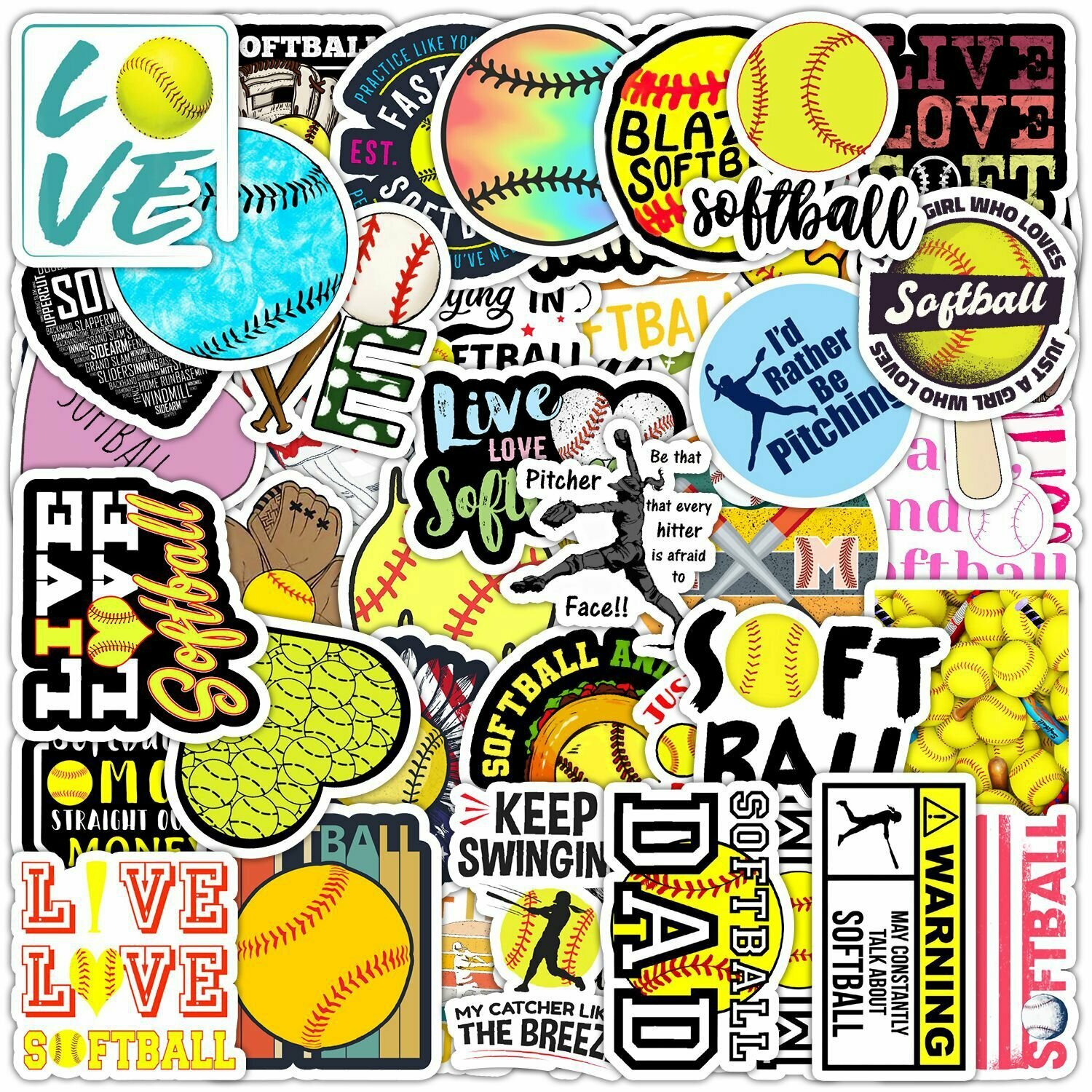 50 шт./упак. Наклейки на софтбол Виниловые Водонепроницаемые Граффити Декали для Ноутбука, Багажа, Скейтборда, Подростков