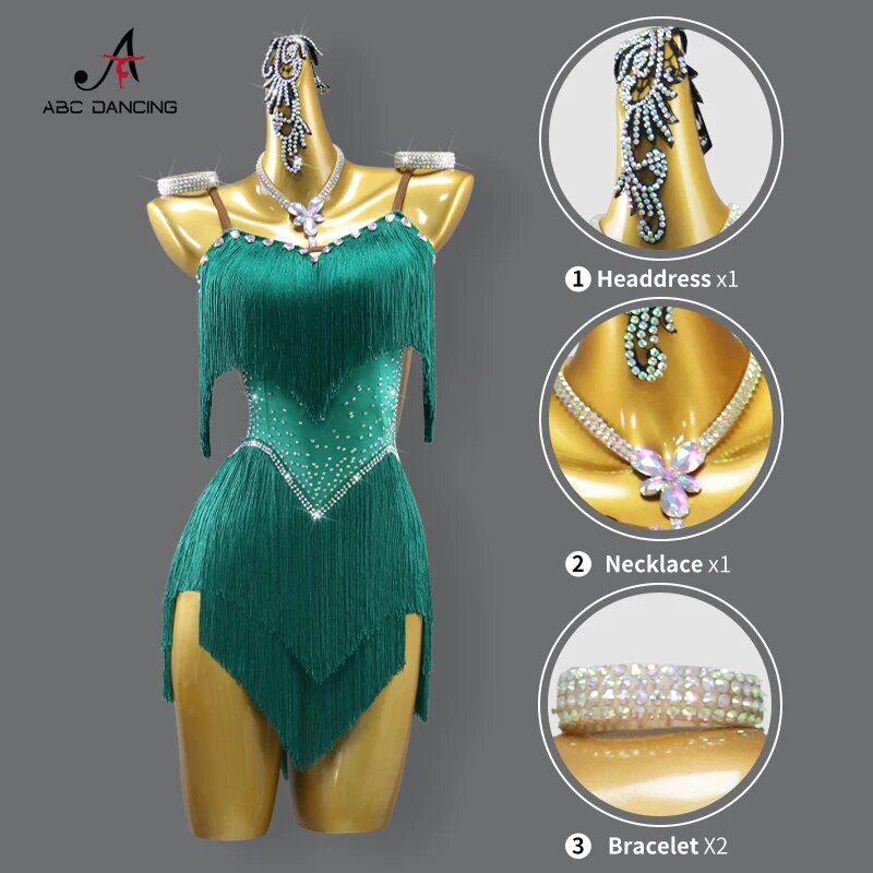 Платье для латины изумрудное ABC DANCING, XS, с украшениями