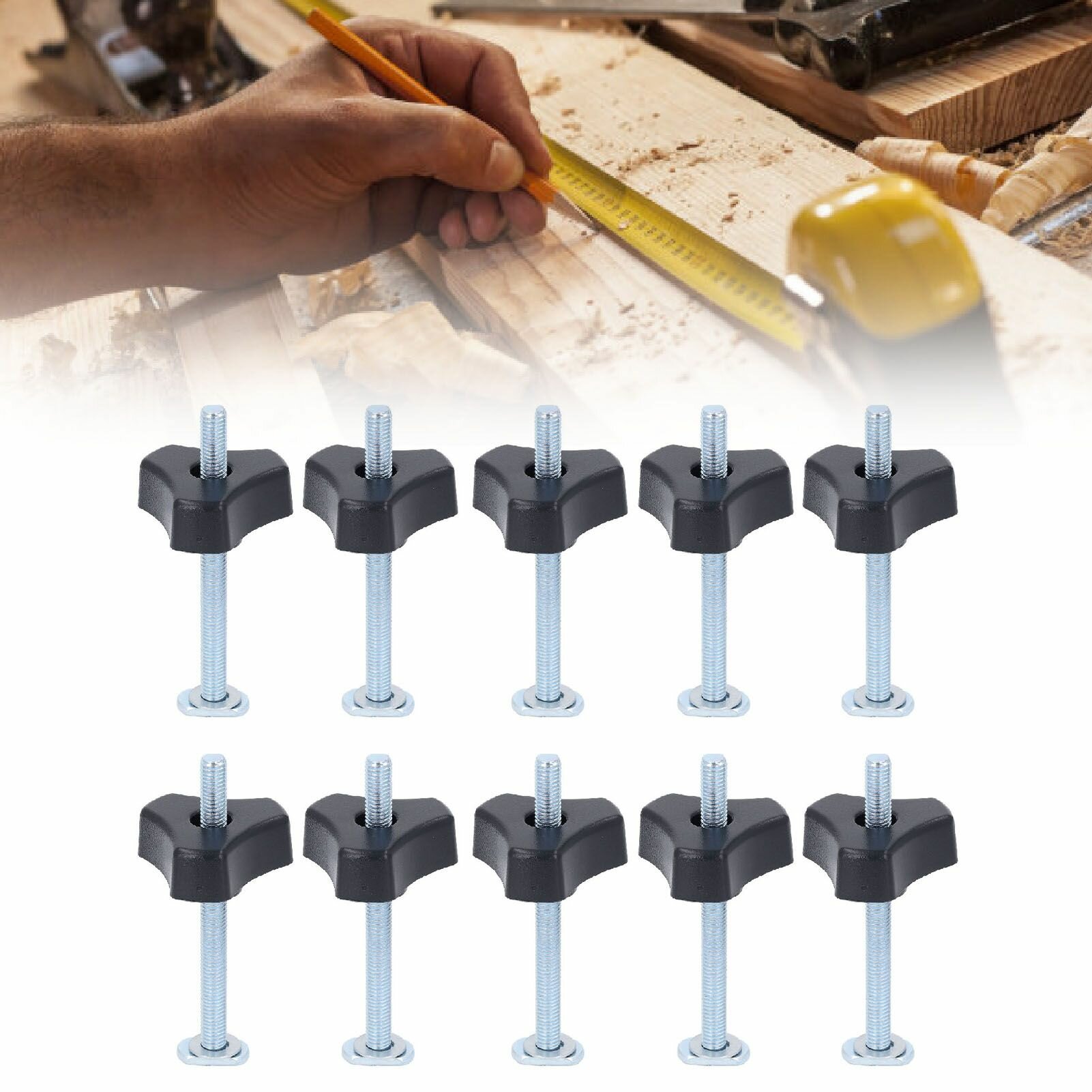 10 комплектов Т-образных ручек из нержавеющей стали M8x100 мм, болт с резьбой и гайка, комплект шайб для деревообрабатывающего приспособления