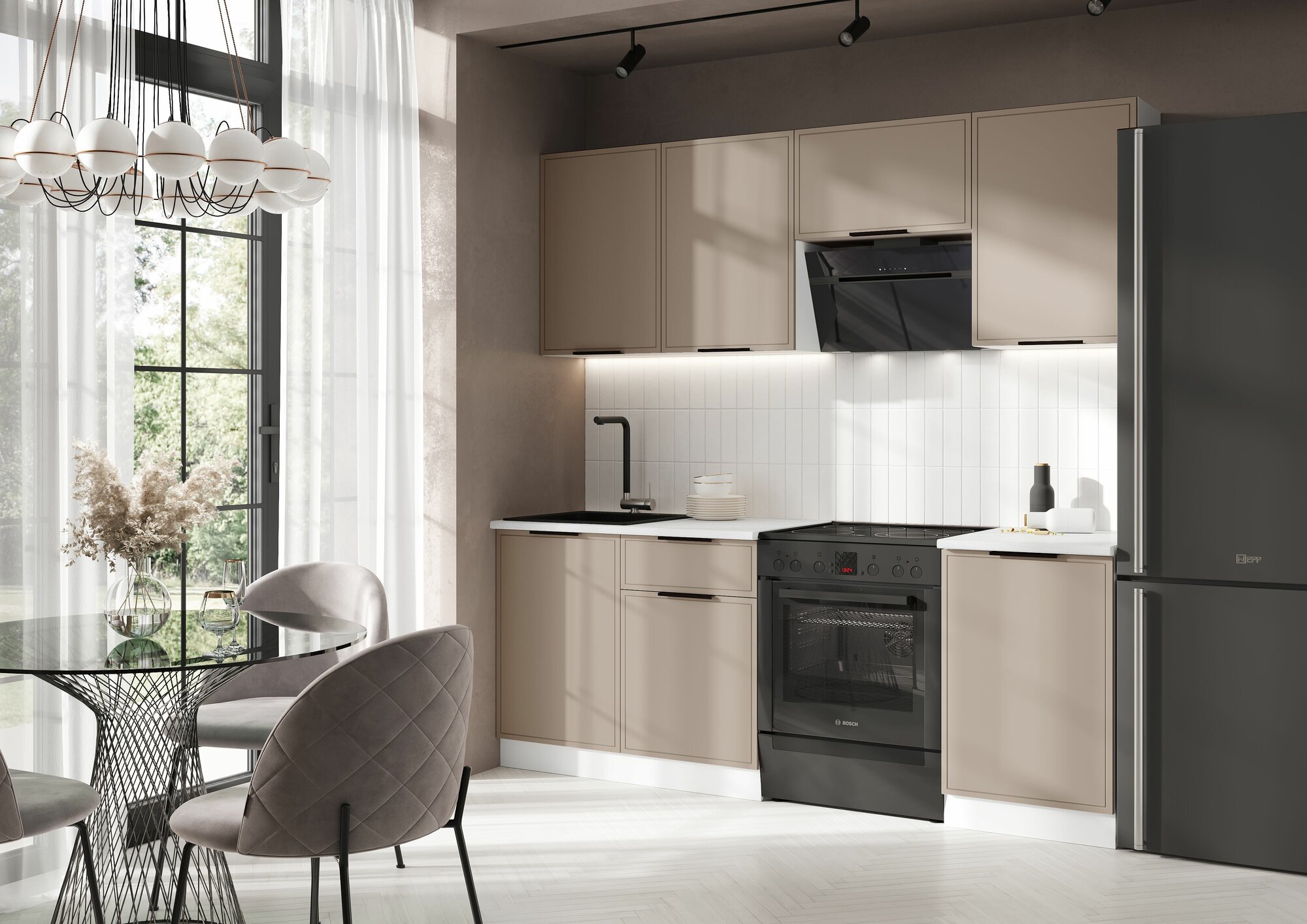 Кухня Николь 2,1м (Холст латте) (Антарес) (Миф)