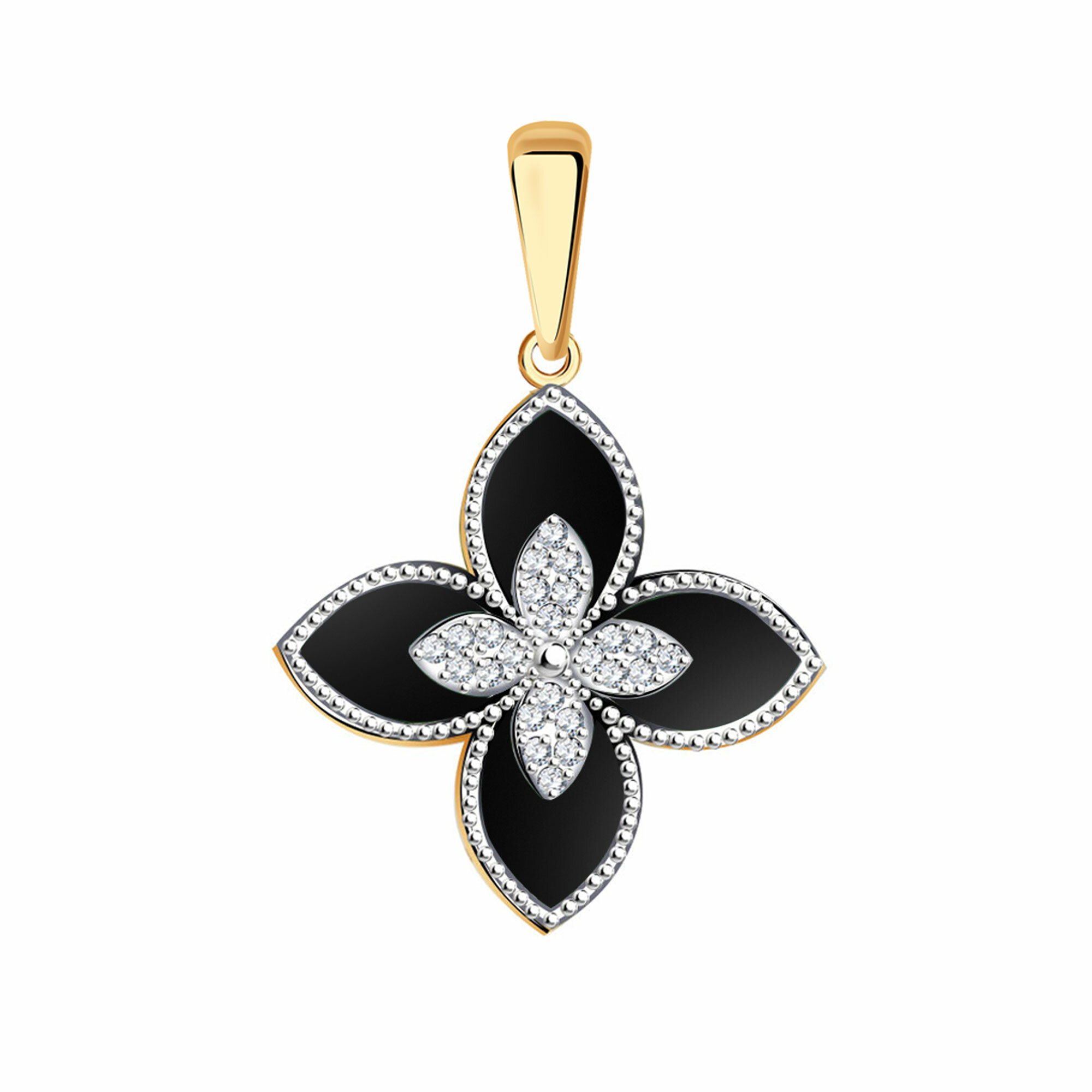 Подвеска, красное золото, 585 проба, оникс, фианит