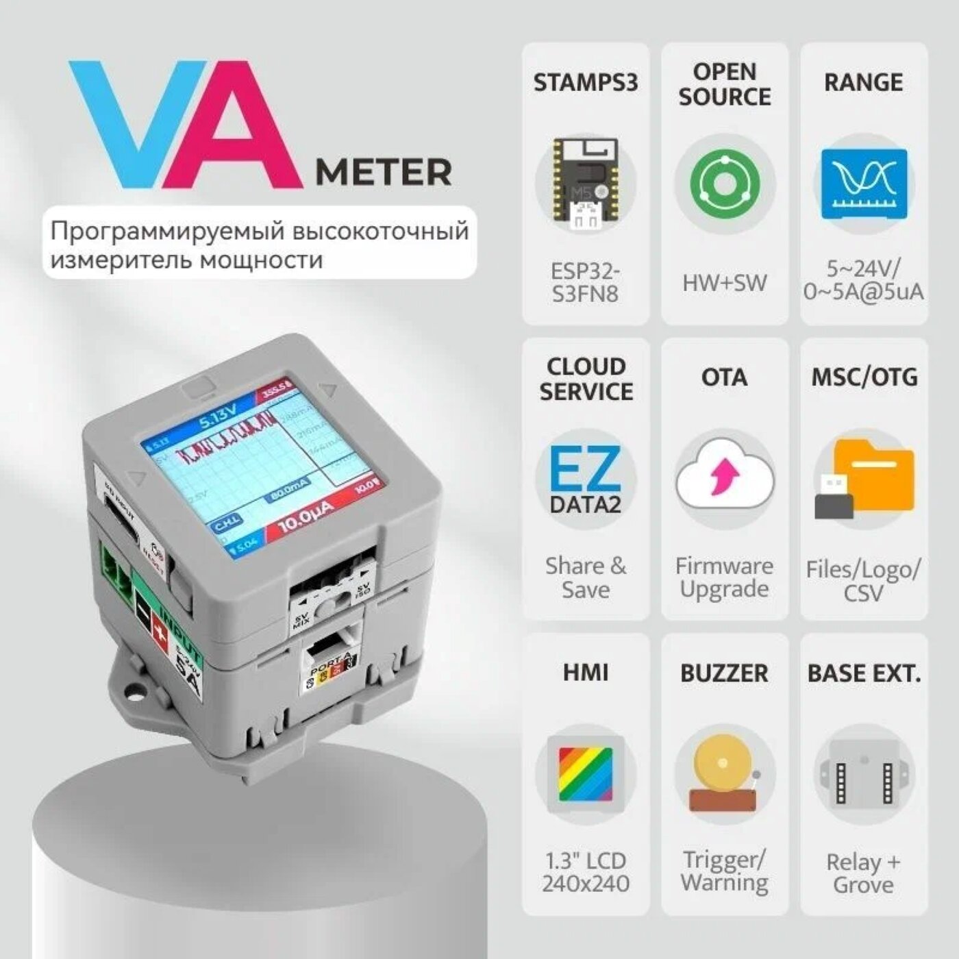 M5Stack VA Meter программируемый высокоточный измеритель мощности M5StampS3 для измерения напряжения и тока