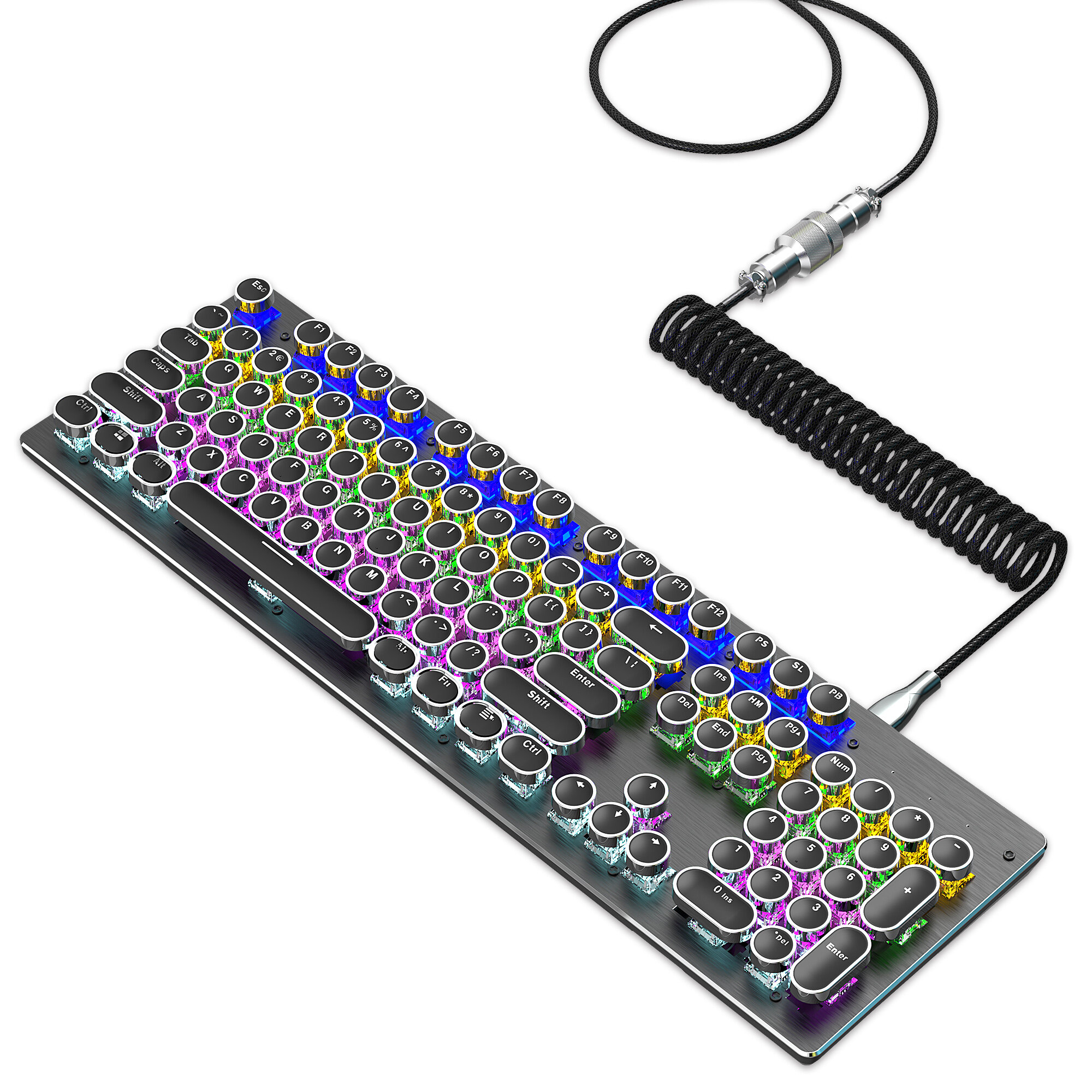 Спиральный кабель для клавиатуры HXSJ USB to Type-C, съемная механическая клавиатура, спиральный кабель с металлическим авиационным разъемом, нейлон, черный