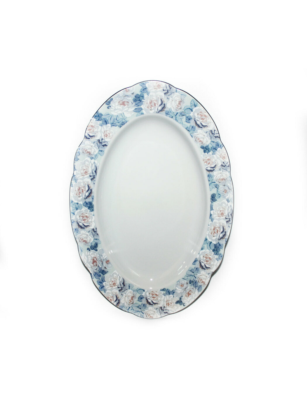 Блюдо овальное 32 см "Роза" "Голубая роза, отводка платина "