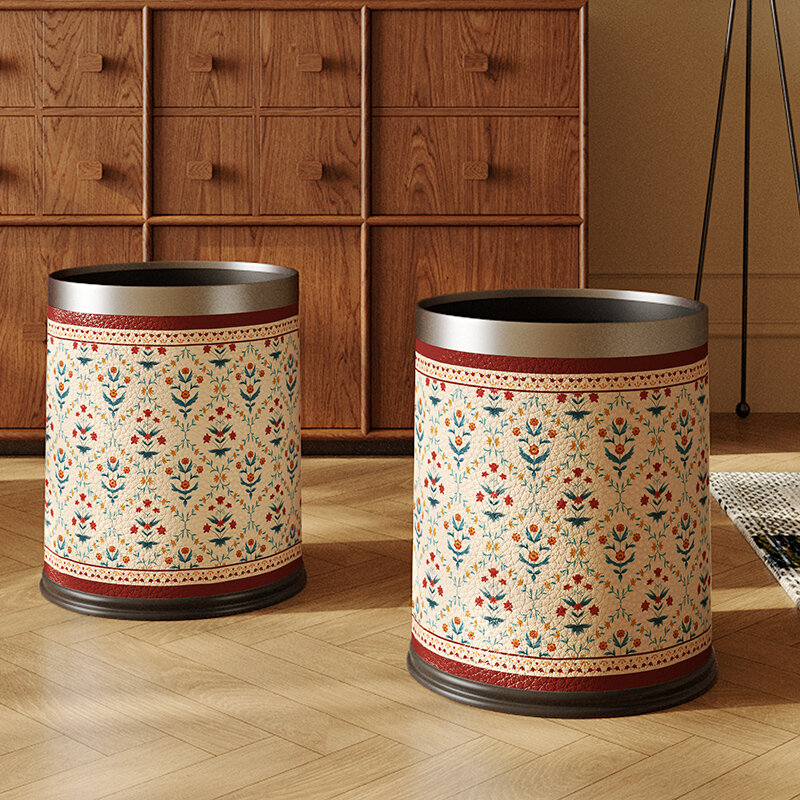 Кожаный мусорный бак с высокой эстетической ценностью для использования в гостиной, роскошный и элитный, в американском винтажном стиле, большой мусорный бак для спальни.