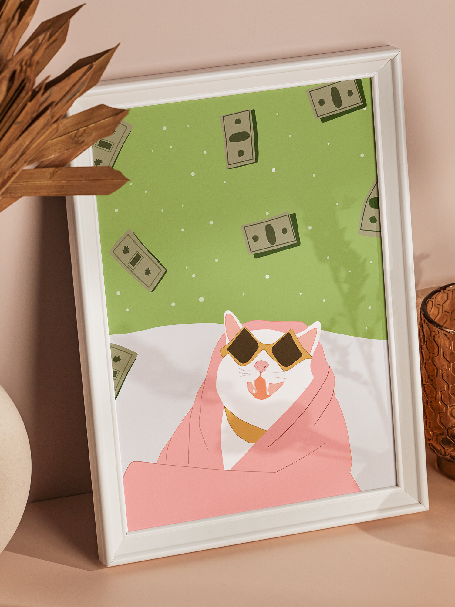 Постер с мемом "Прикольный кот с деньгами" А4, Подарок на день рождения