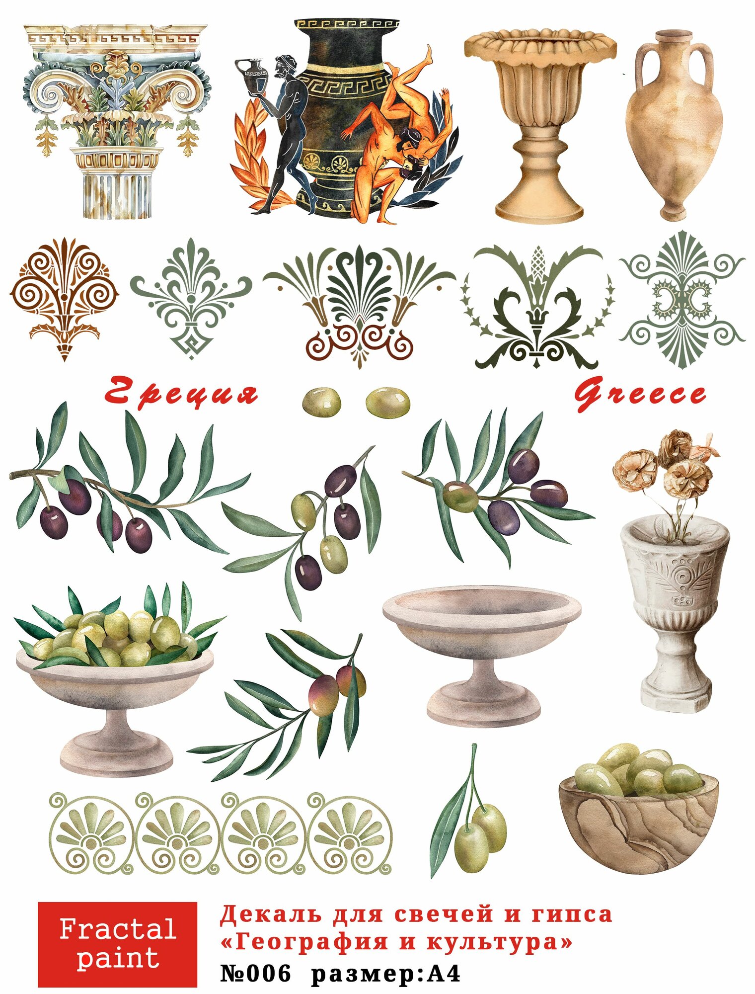 Трансфер для декупажа, декали для свечей и гипса география, культура 006 (А4)