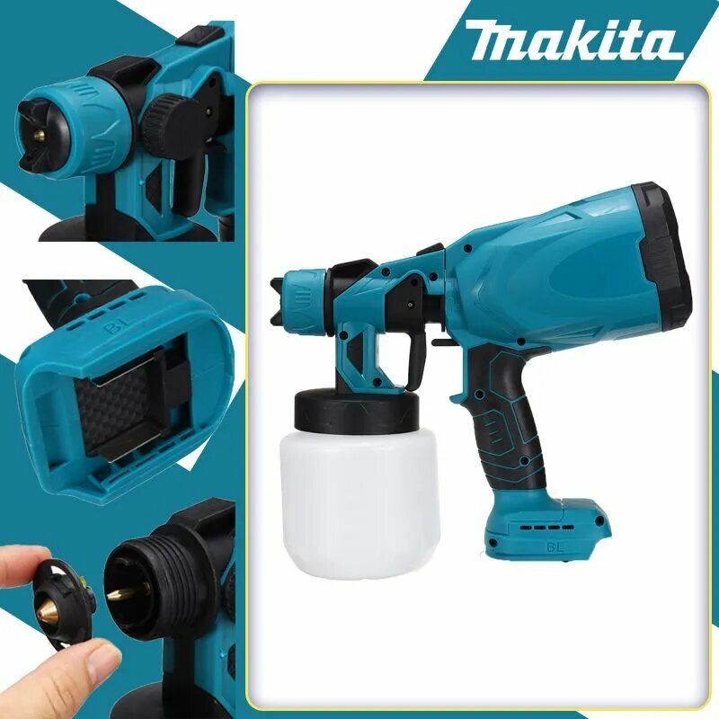 0 акб,800 МЛ Беспроводной Электрический пистолет-распылитель для нанесения покрытия на автомобильную мебель из стали Аэрограф для аккумулятора 18В