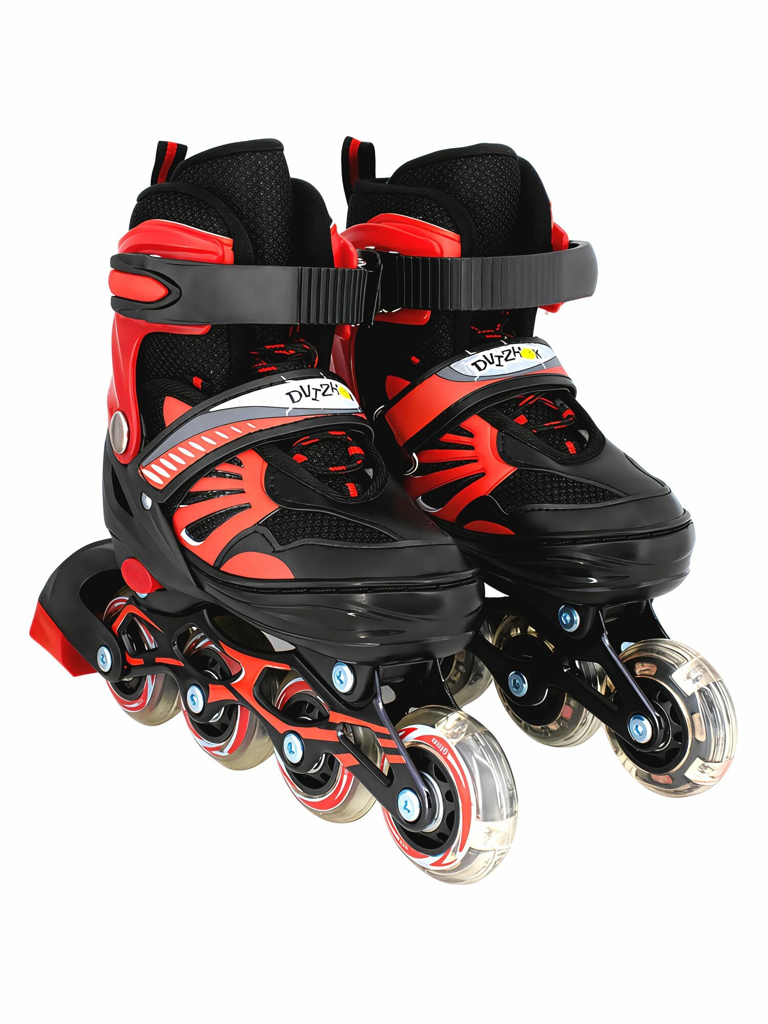 Роликовые коньки Dvizhok с подсветкой, детские раздвижные ролики, спортивный инвентарь для активного отдыха, размер 30-33, пластиковые колеса PVC, цвет черно-красный