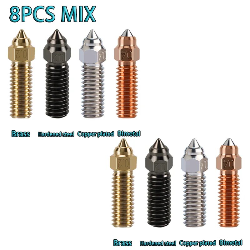 Сопла Kee Pang 8шт. MIX, 0.2мм, биметалл для Creality Ender 3 V3 KE
