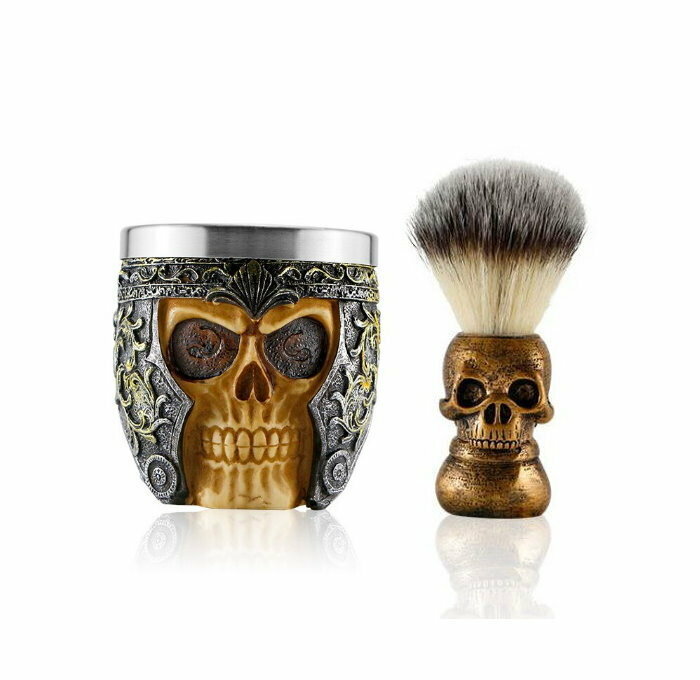 Набор для бритья: чаша Череп в шлеме с помазком бронзовый цвета