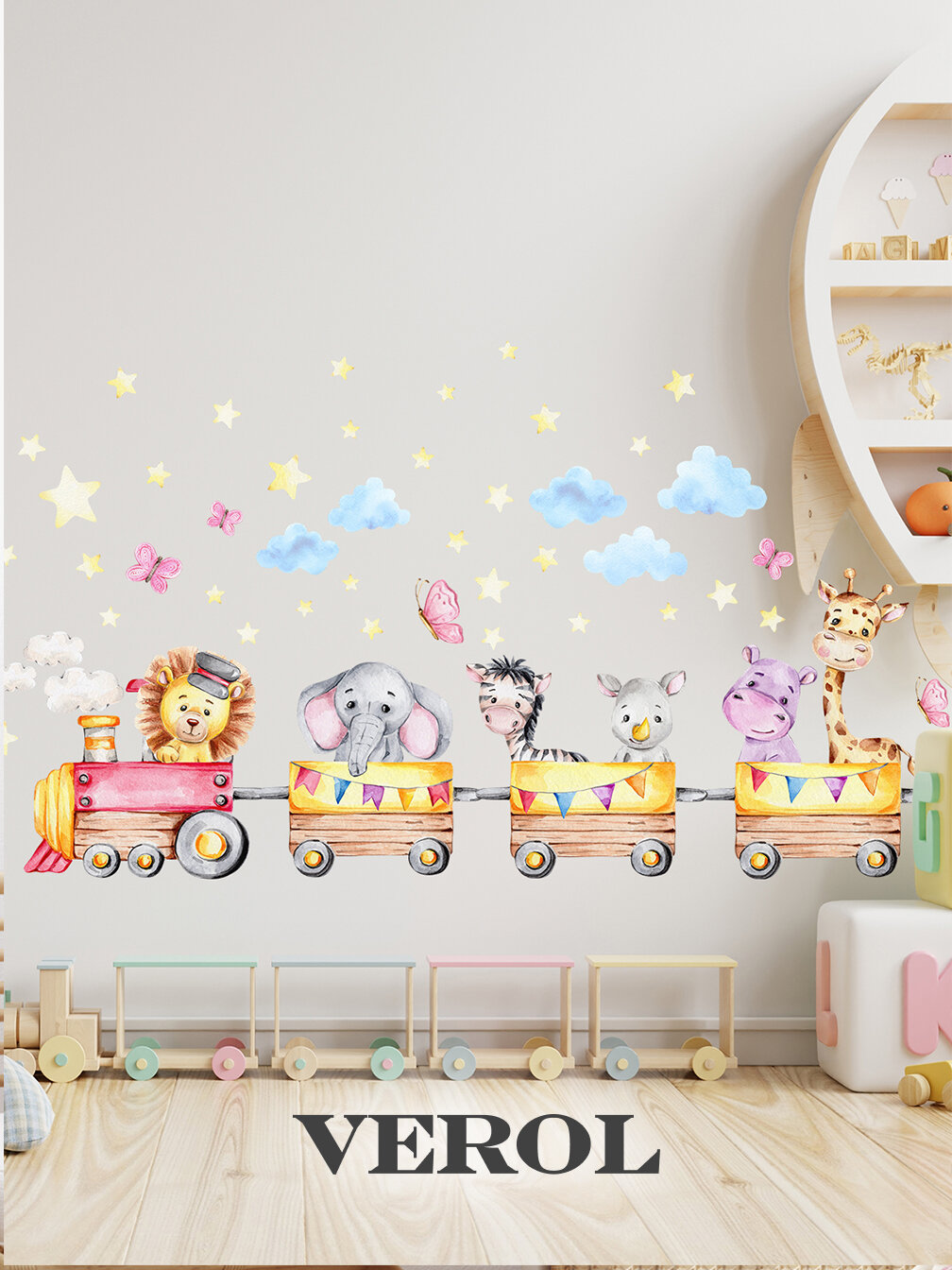 Интерьерные наклейки детские VEROL "Поезд с животными" на стену, декор для дома