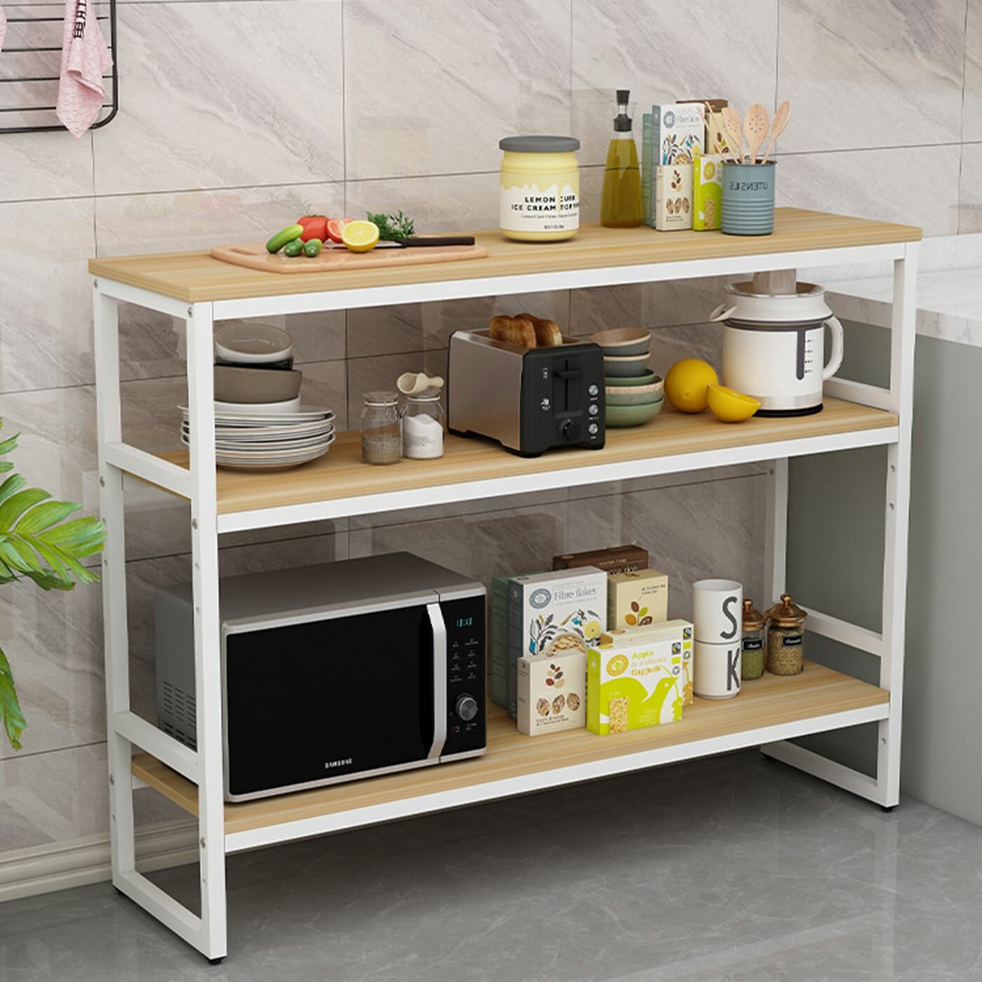 Консоль столик в кухня деревянный, с двумя полками, Высота 85cm