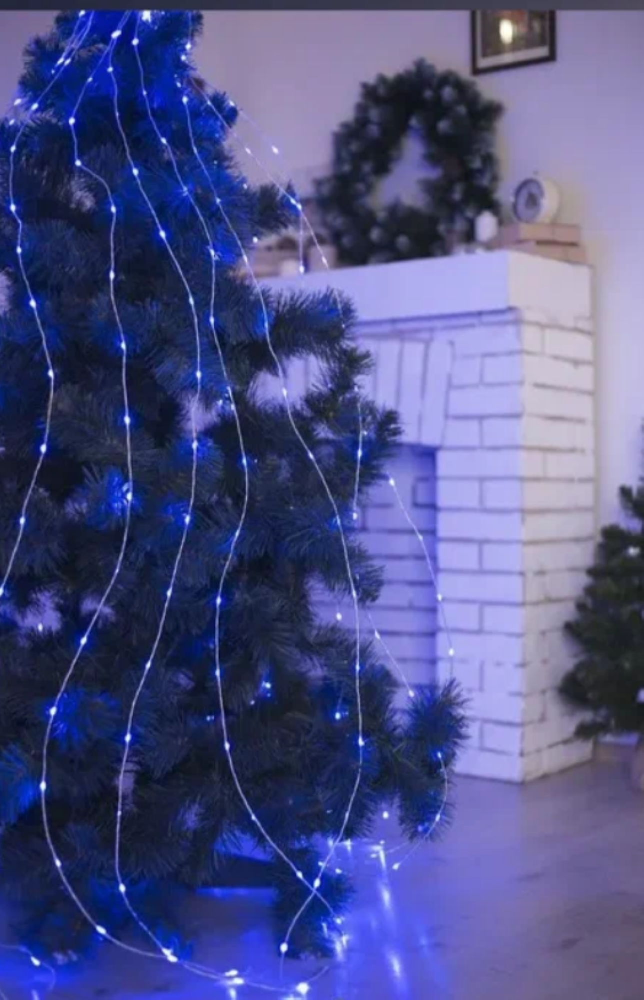 Новогодняя светодиодная гирлянда "Занавес"( Конский хвост), 8 режимов, 10 ниток, синяя, 2 метра