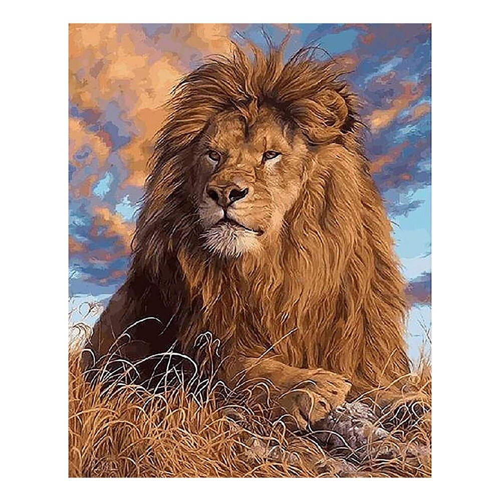 Раскраска по номерам Набор для самостоятельной акриловой живописи для детей и взрослых начинающих - 16 дюймов x 20 дюймов Благородный лев (без рамки)