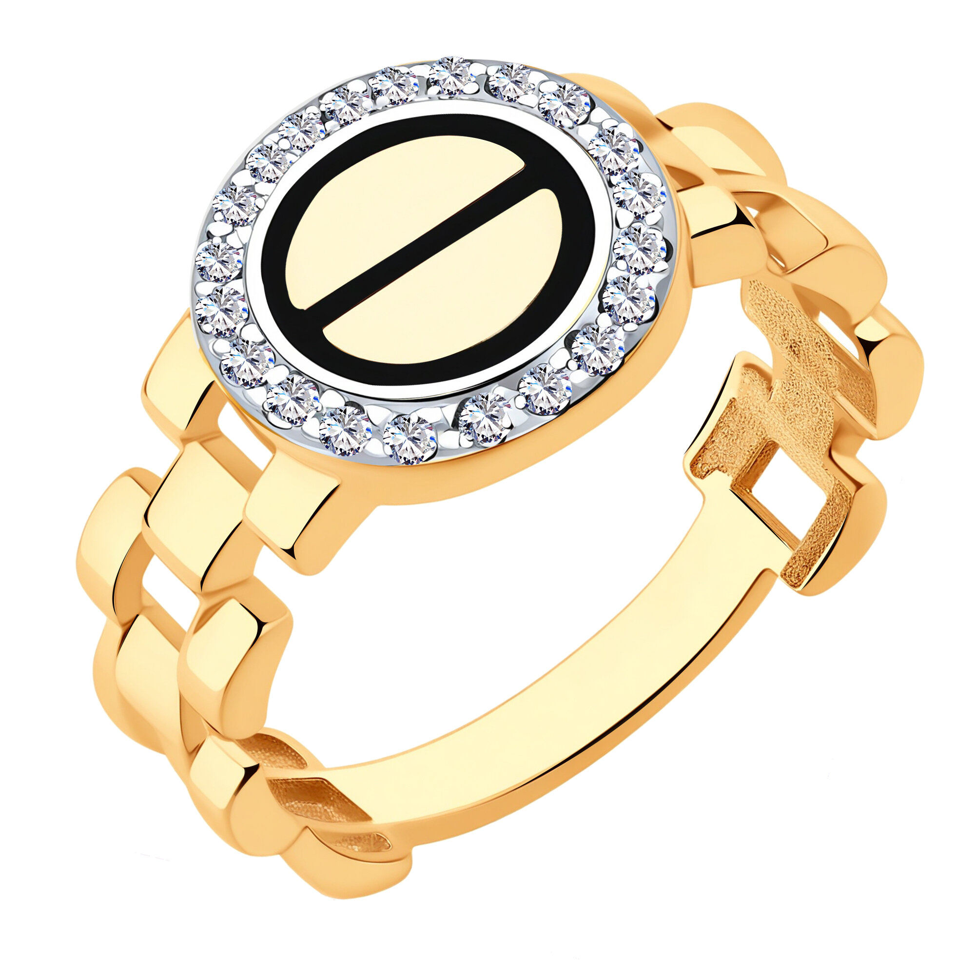 Кольцо, красное золото, 585 проба, фианит, эмаль