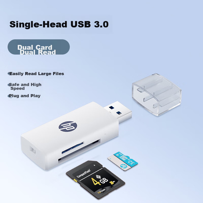 HP USB 3.0 Card Reader SD/TF Dual-Reader Multi-Functional All-In Card Reader for Computer, Phone, IPad, Camera, Dash Cam, Surveillance Memory Card White
