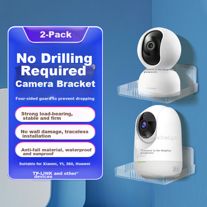 Trendsetter 2-Pack Camera Mount, No Drilling Required, Compatible with Xiaomi, Yingshi, 360, Huawei, Tplink, Xiaobai, Orange, Qiaojian, Camera Fixation, Wall-Mounted Installation Bracket, No Nails Needed