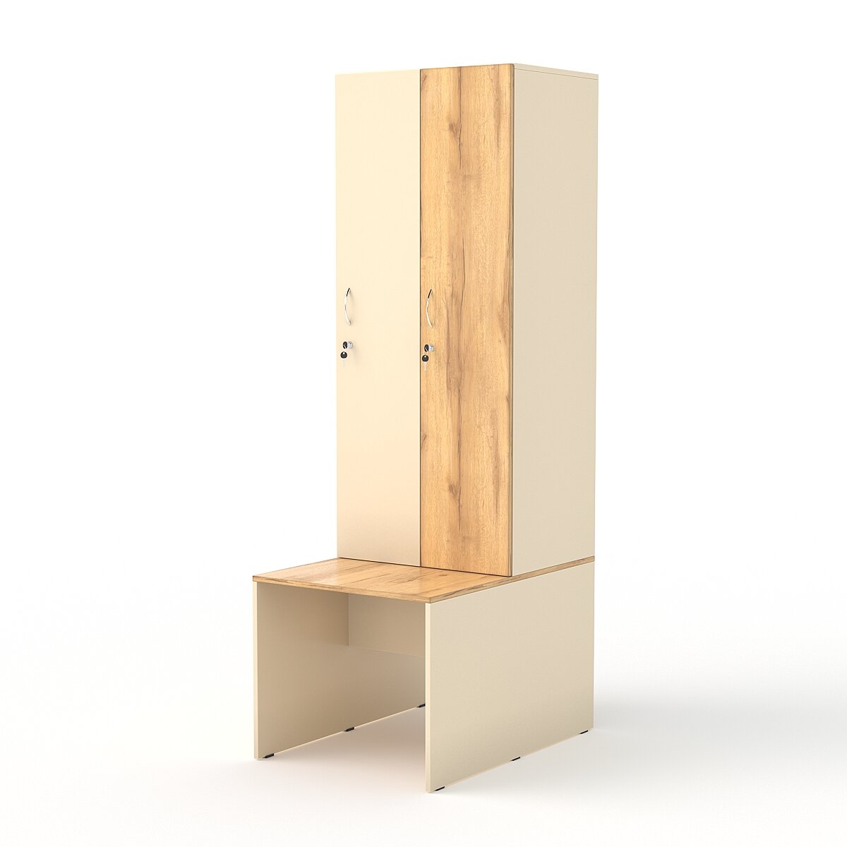 Шкаф для раздевалок "тренер" №1А со скамейкой, Дуб Золотистый и Темно-Серый