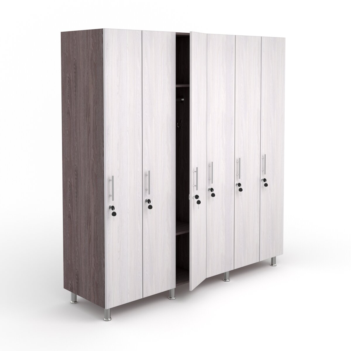 Шкаф для раздевалок 6ти-секционный, Ясень Анкор темный и Ясень Анкор светлый
