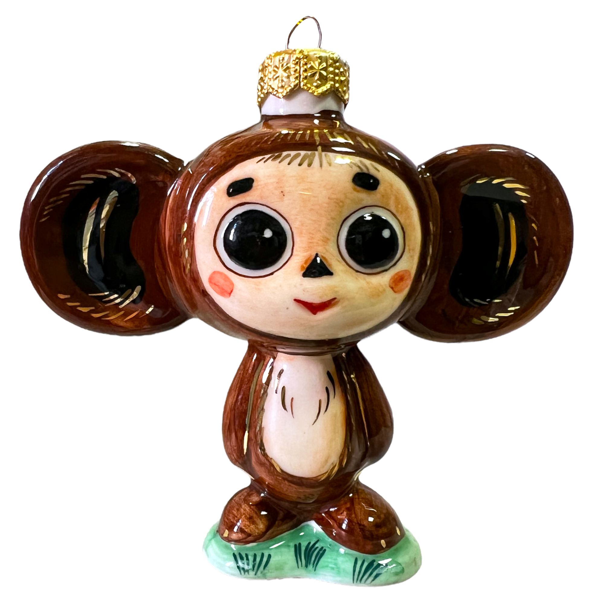 Елочная игрушка "Чебурашка", фарфор, ручная роспись, подарочная упаковка, коричневая, Лефортовский фарфор