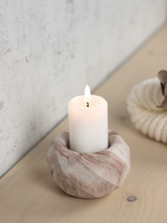 Подсвечник из скульптурного бетона грани, цвет коричневый мрамор (гипсобетон, высота 5,2 см.), 1 шт.