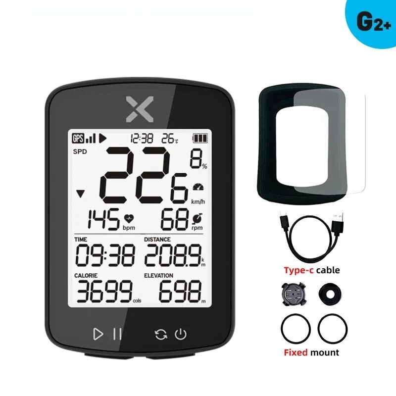 XOSS G2+ Велокомпьютер Беспроводной GPS Водонепроницаемый велокомпьютер, со спидометром, цвет черный
