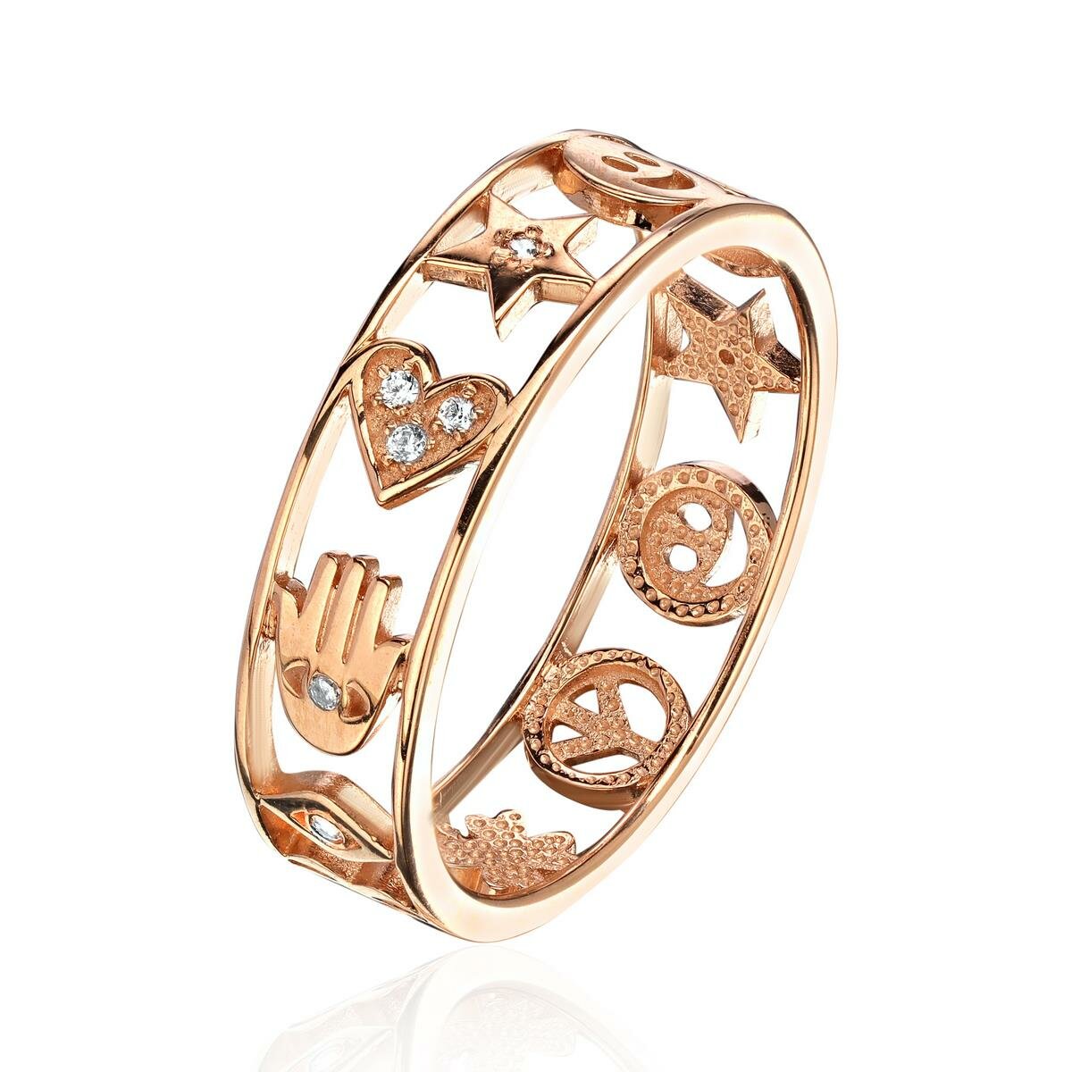 Кольцо, красное золото, 375 проба, фианит