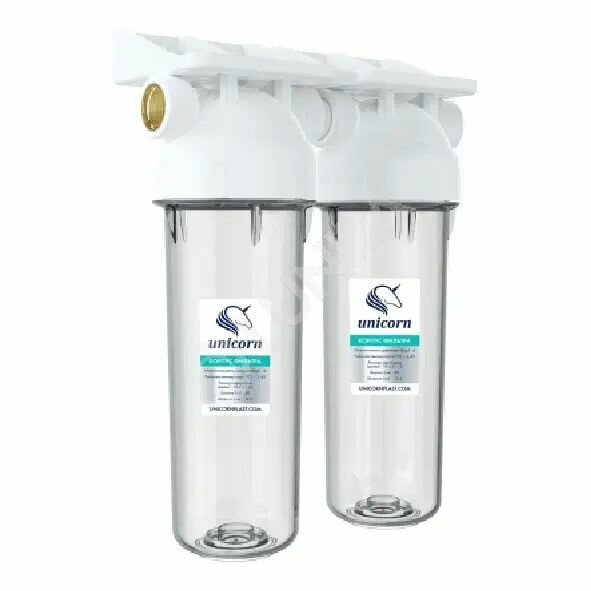 Магистральный фильтр 10" KSBP 1/2 +ключ, кронштейн ( Двойной прозрачный корпус магистрального фильтра для холодной воды, подключение 1/2)