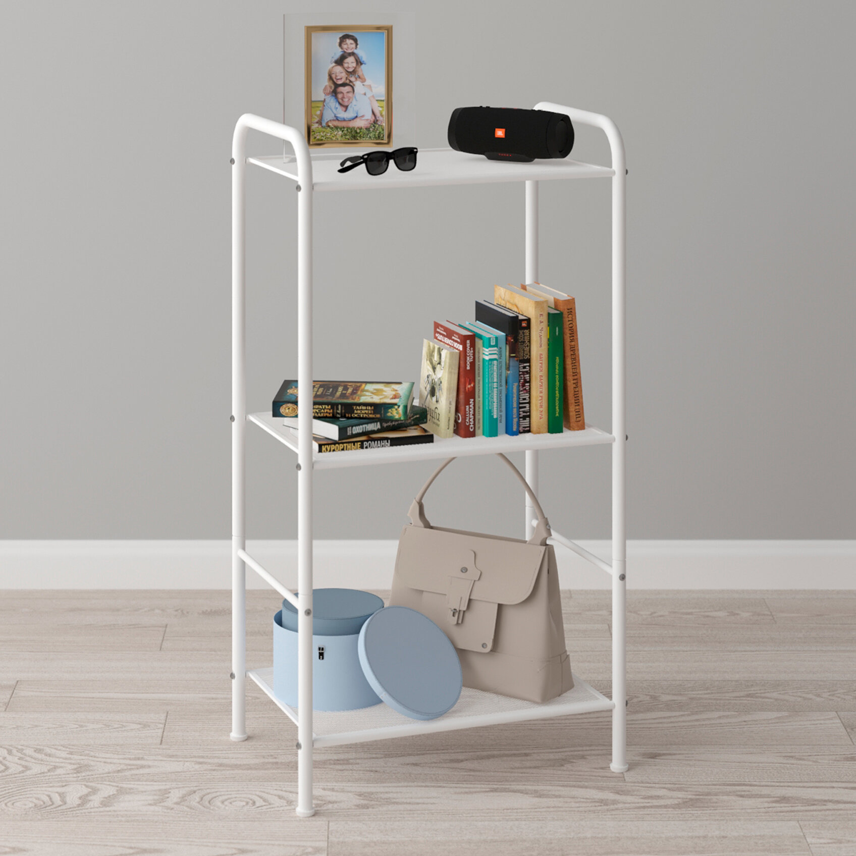 Стеллаж "Валенсия 13" 3 полки (45,5*30*85,5 см) белый