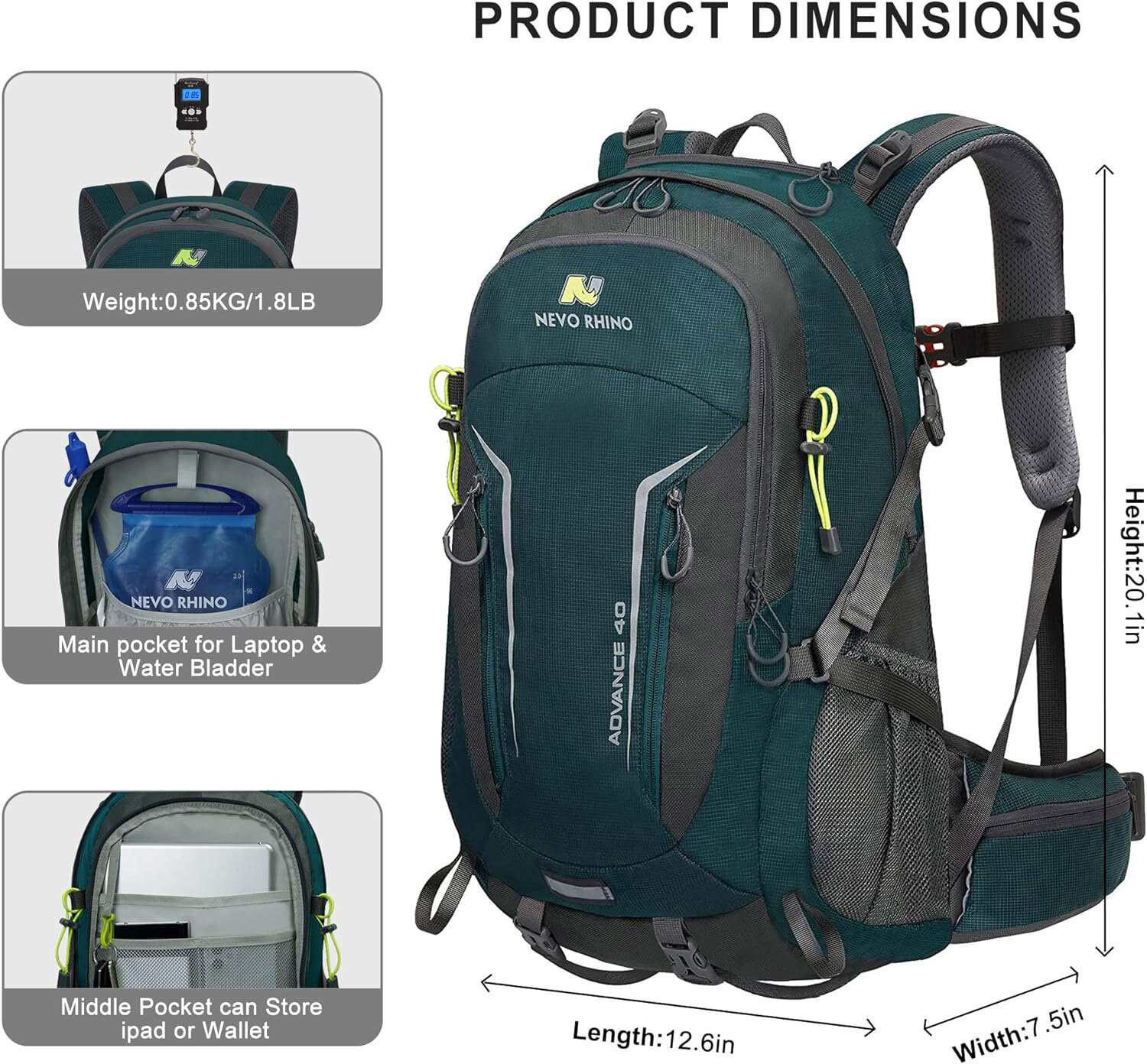 Рюкзак туристический Nevo Rhino 9033-NW 40 л Lake Blue，Функциональный рюкзак для походов выходного дня или поездок.