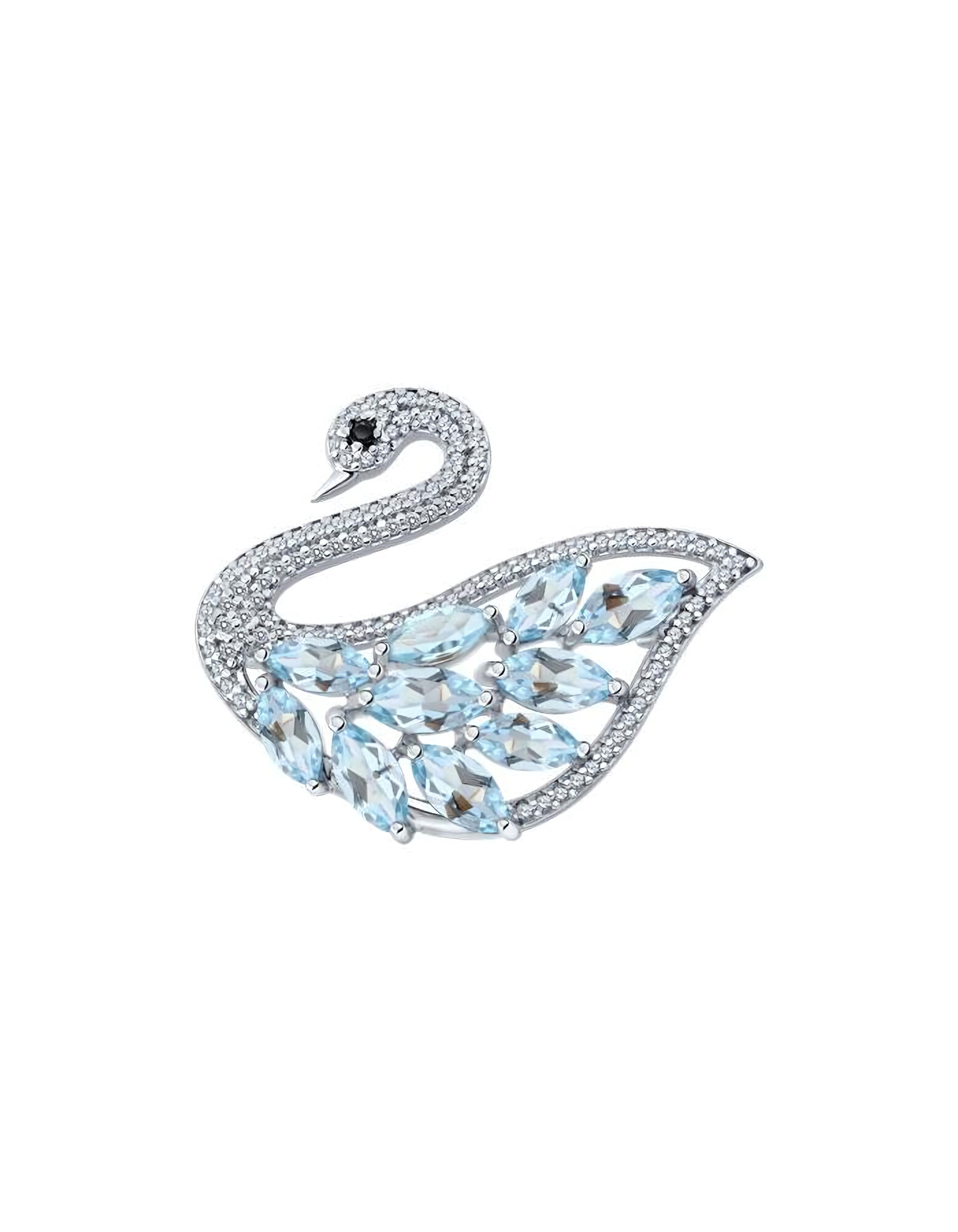 Брошь, серебро, 925 проба, родирование, топаз